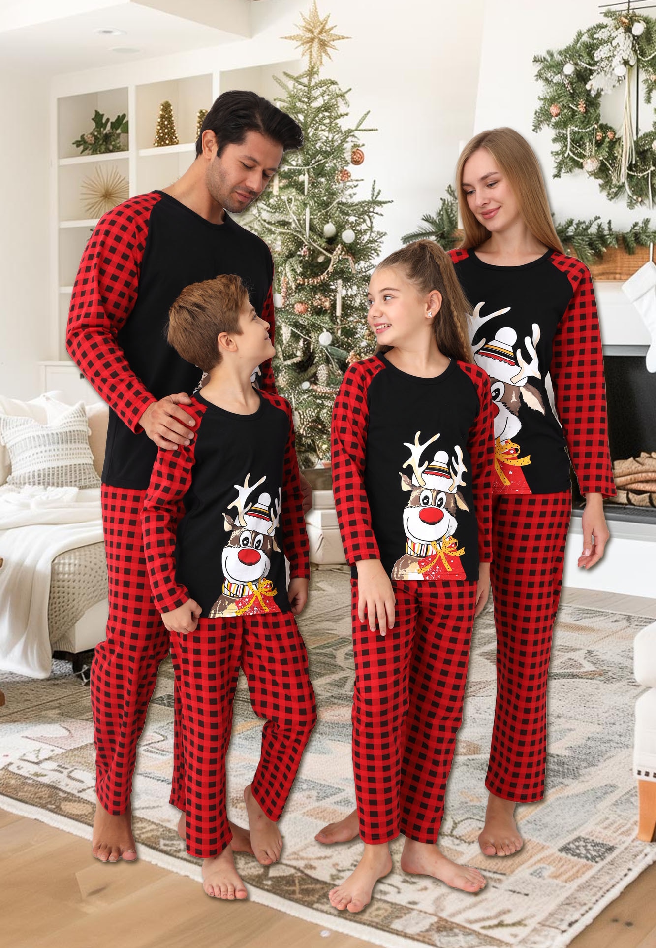 Pijama Femei, Tematica Craciun, Ren, Bumbac, Negru/Rosu - S - eMAG.ro