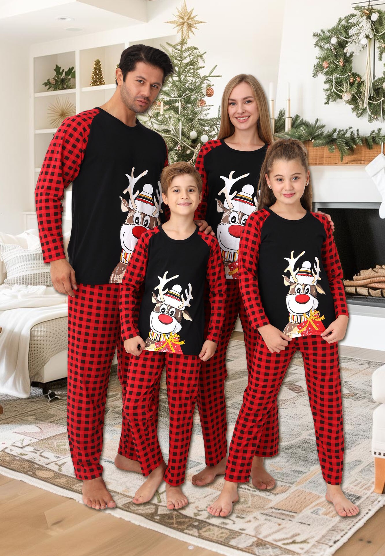Pijama Femei, Tematica Craciun, Ren, Bumbac, Negru/Rosu - S - eMAG.ro