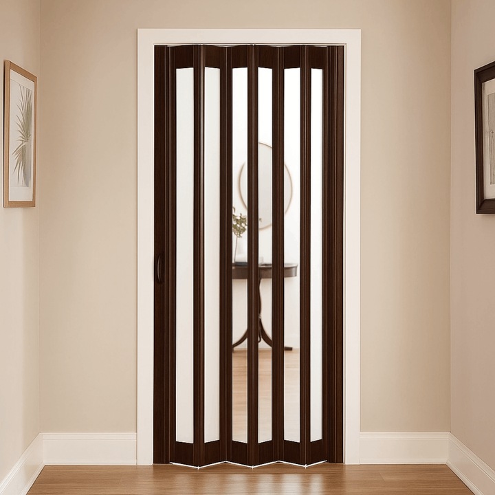 Usa plianta interior, cu geam 1/1 Prestij, din PVC, nuc, 850/2030 mm ...