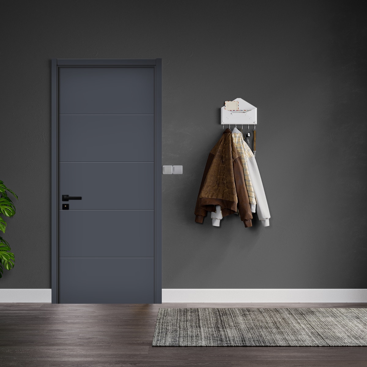 Usa interior din MDF, KM 512, reversibila, toc inclus, gri antracit, 70 ...