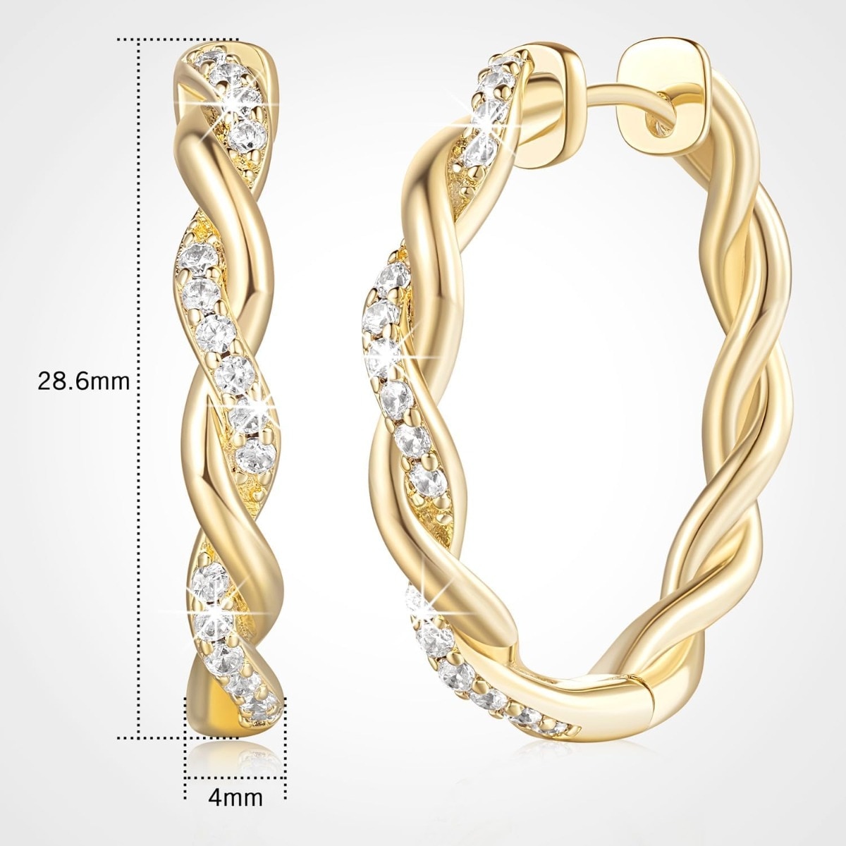 Cercei aur 14k dama impletiti cu Zirconia 29mm cercei aur 14k rotunzi ...