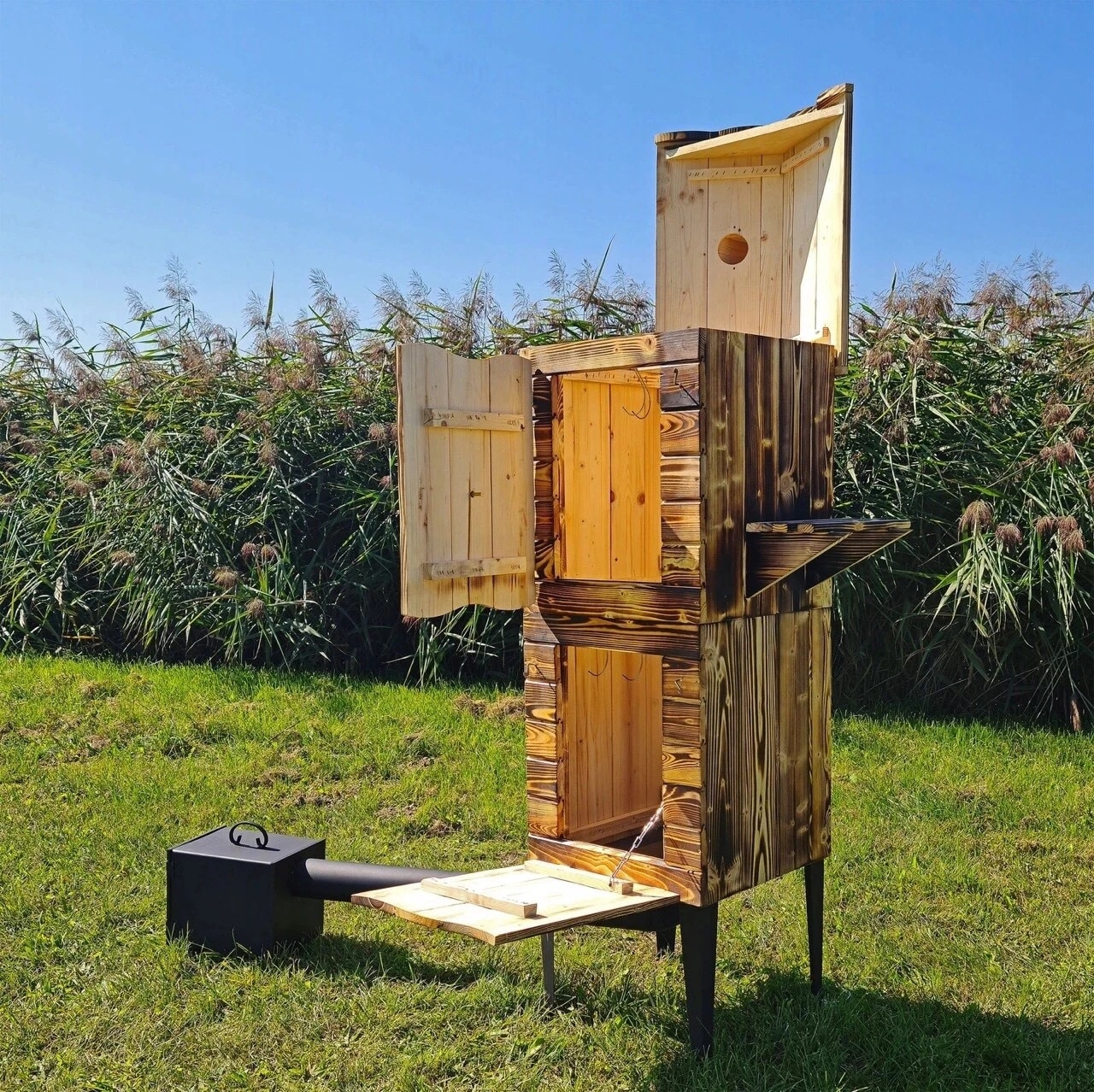 Afumatoare de grădină din lemn, 180x50x50cm, cu două camere, capacitate ...