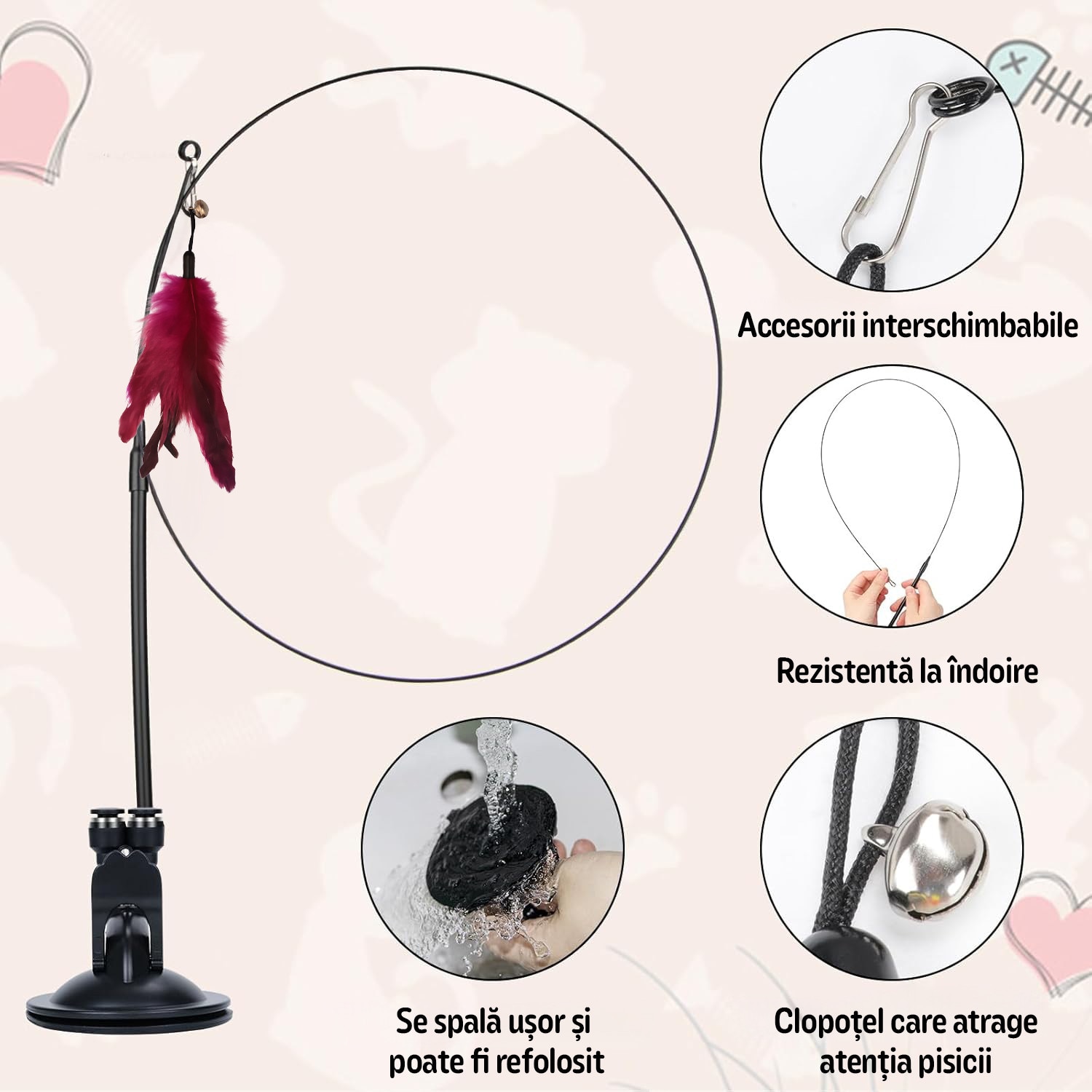 Jucarie Interactiva Pisici 5 in 1 MONDESA®, Cu Ventuza Ultra-Rezistenta ...