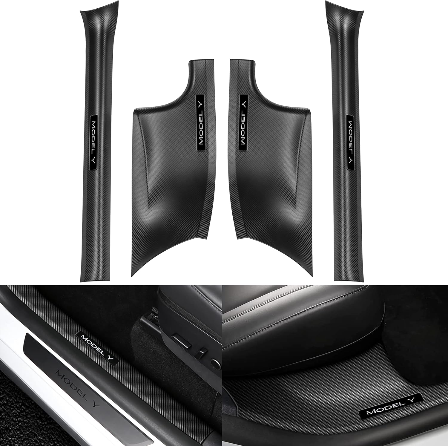Protectii praguri usi Topfit Tesla Model Y, ABS carbon mat, anti ...