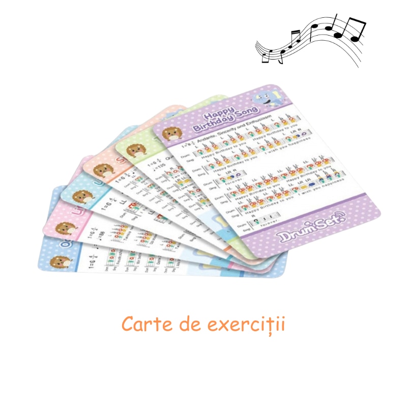 Set de tobe interactive pentru copii, cu bete, scaun si suport telefon ...