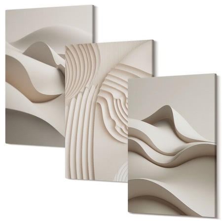 Picturi pe panza triptic pentru living, Wallfluent, Valuri bej ...