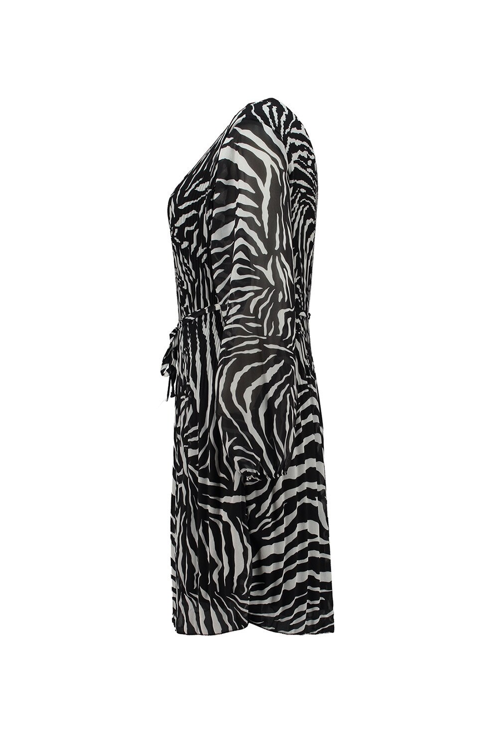 Zabaione, Rochie cu animal print si cordon subtire in talie, Alb, Negru ...
