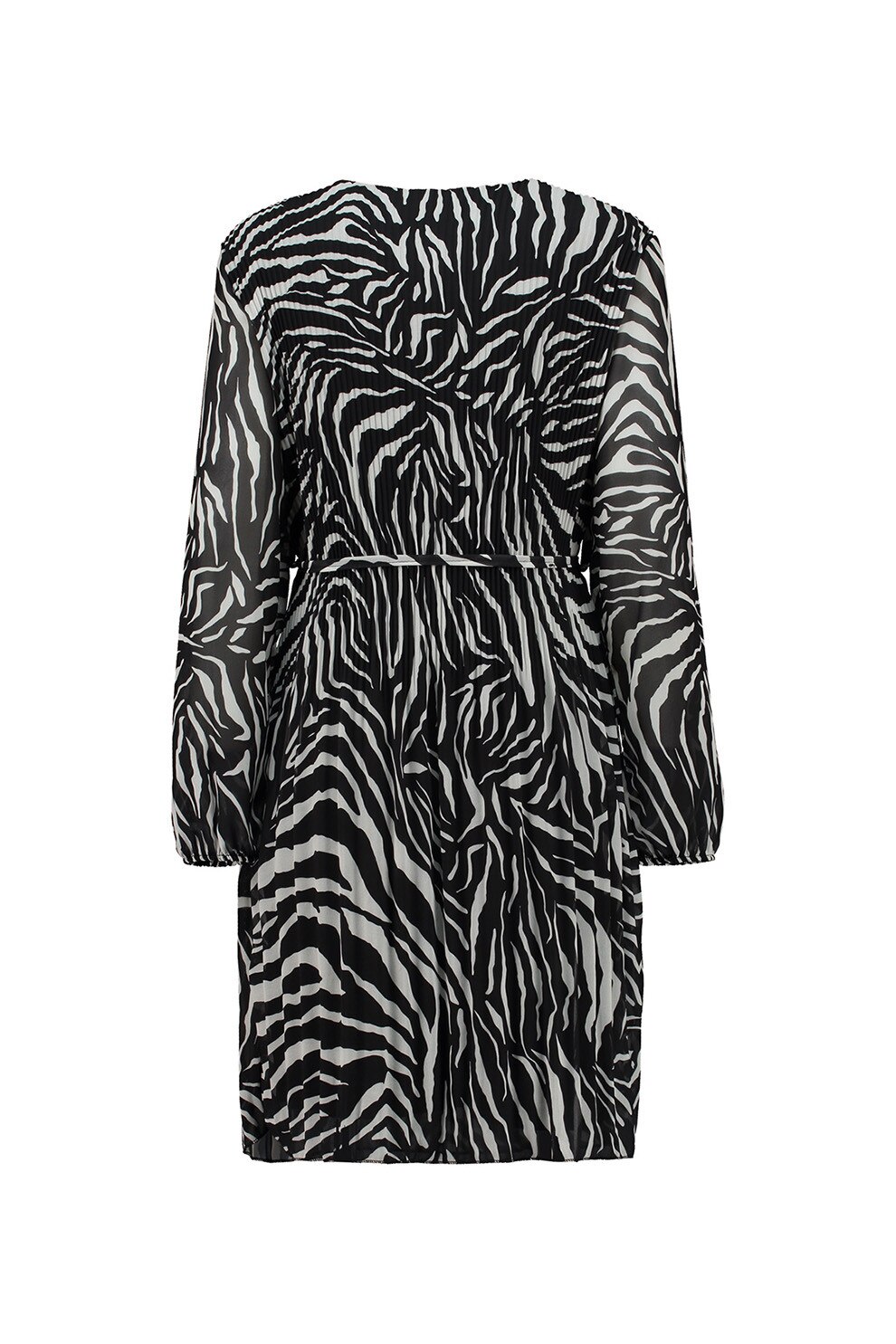 Zabaione, Rochie cu animal print si cordon subtire in talie, Alb, Negru ...