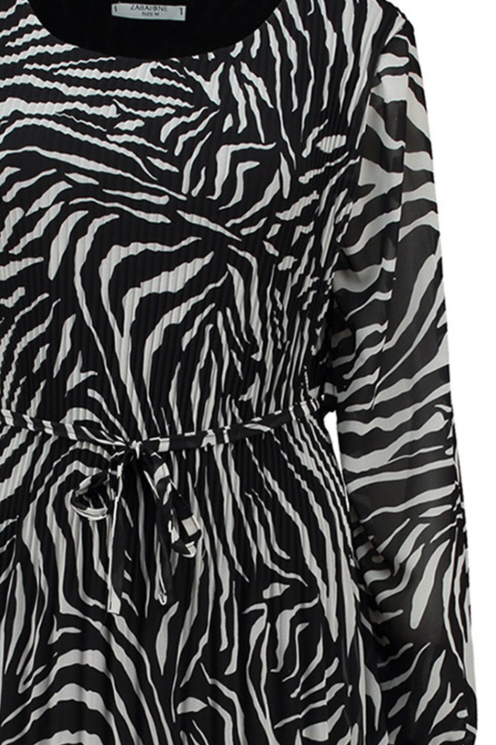 Zabaione, Rochie cu animal print si cordon subtire in talie, Alb, Negru ...