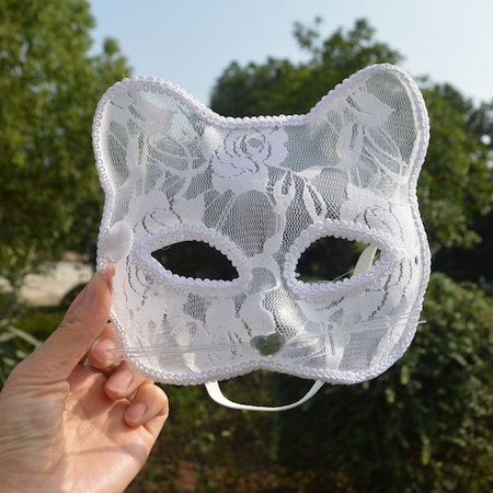 Masca din dantela alba si neagra pentru Halloween, set de 1 bucata ...