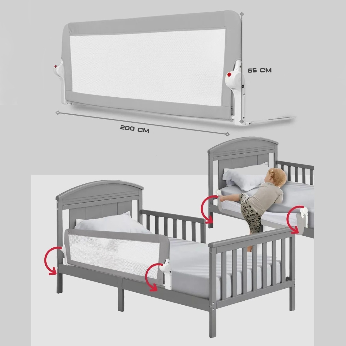 Protectie pat copii FiGGA®, bariera laterala margine pat 200 x 65 cm ...