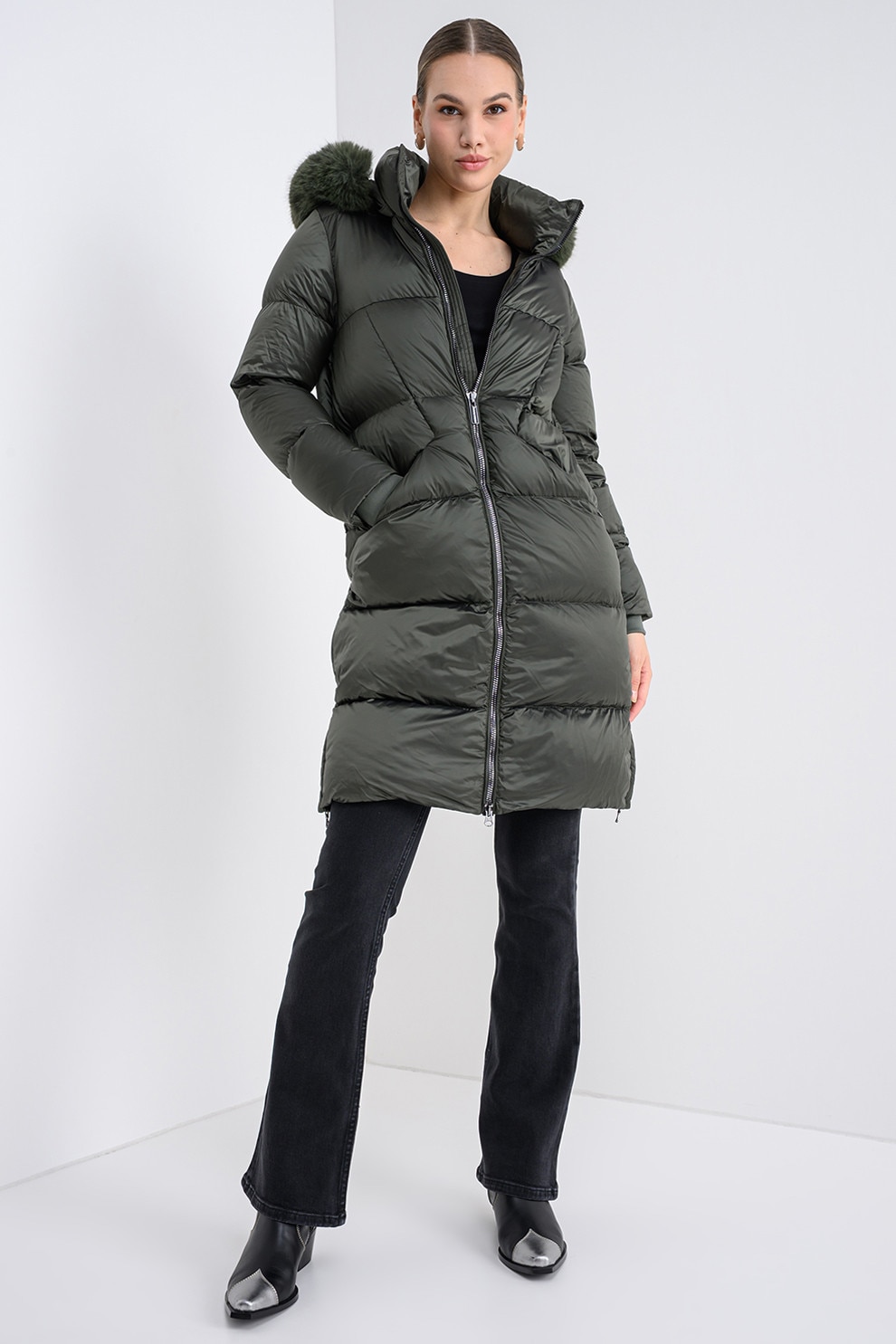 Colmar, Geaca lunga cu umplutura de puf, Verde, 42 - eMAG.ro