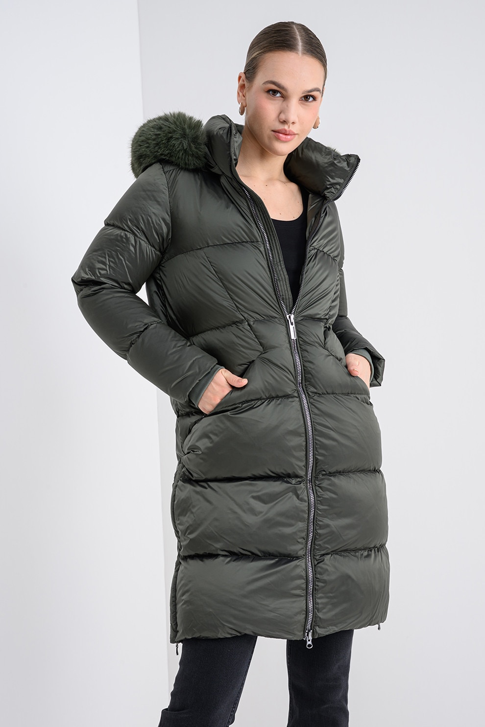 Colmar, Geaca lunga cu umplutura de puf, Verde, 42 - eMAG.ro