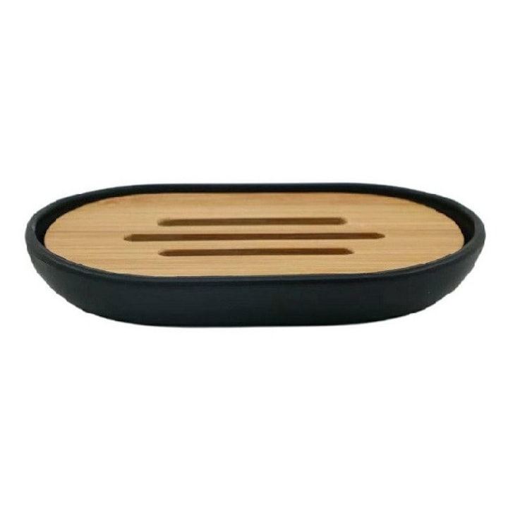 FENIKS Lago szappanadagoló, fekete, fa részletekkel, fürdőszobai ...