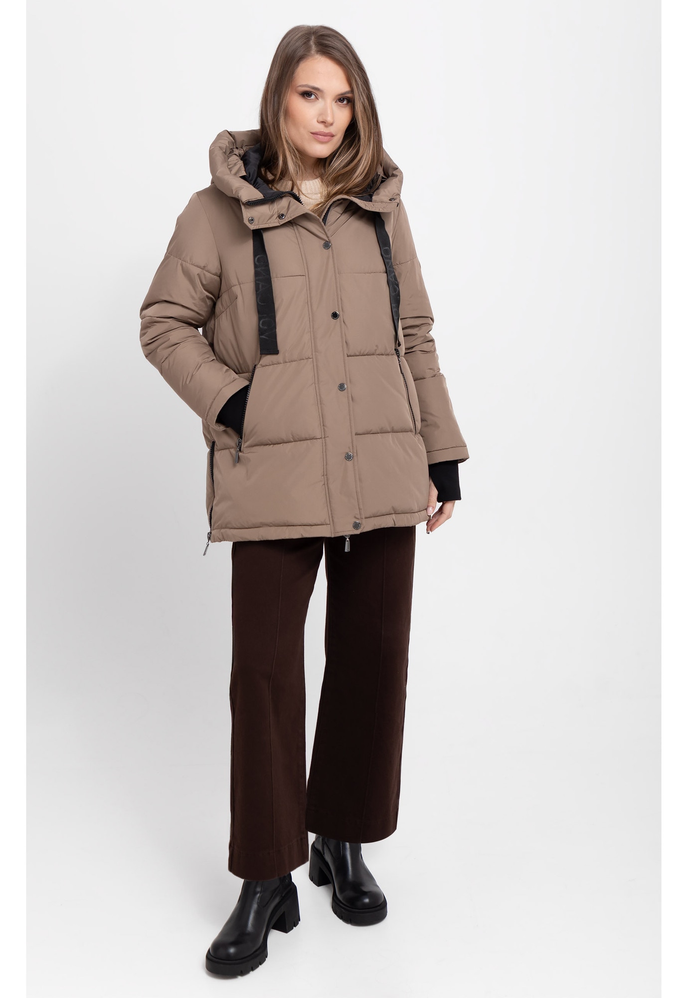 Geaca de iarna matlasata cu gluga, dama, fermoar bidirectional, Volcano ...