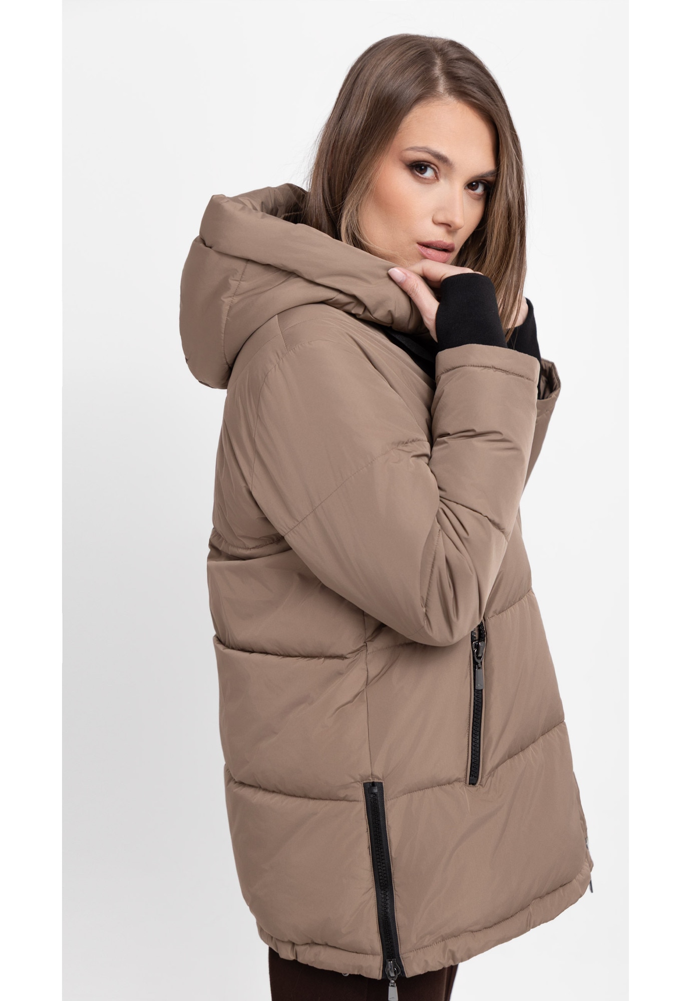 Geaca de iarna matlasata cu gluga, dama, fermoar bidirectional, Volcano ...