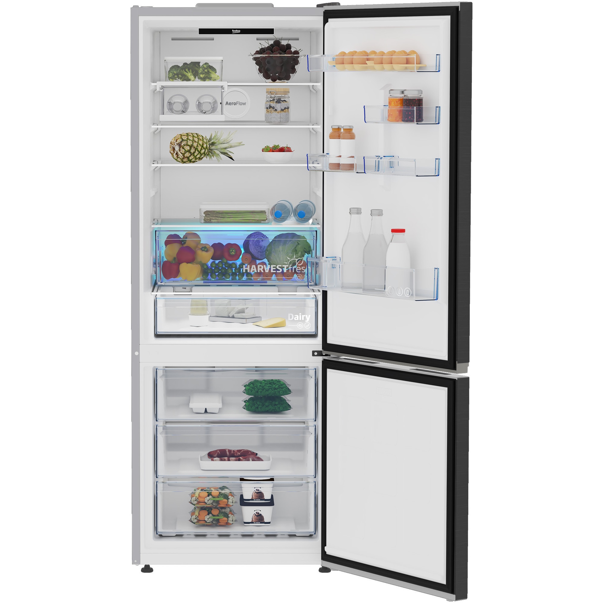 Combina frigorifica Beko B3RCNE564HXBR, HarvestFresh, AeroFLow, 490 L ...