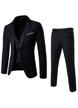 Costum barbatesc, 3 piese, poliester/viscoza, croiala slim, negru, 2XL ...