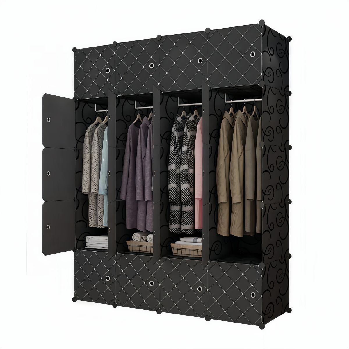 Dulap Modular, 20 Usi, Naimeed D7136, 180x145x37cm, Negru - eMAG.ro