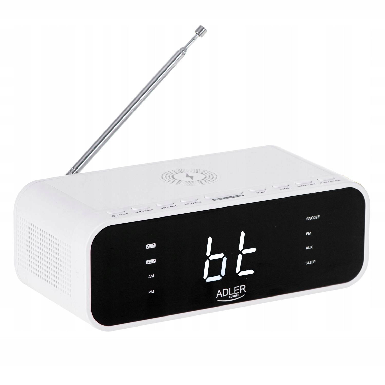 Adler AD 1192 órás rádió, Bluetooth, vezeték nélküli töltés, fehér ...