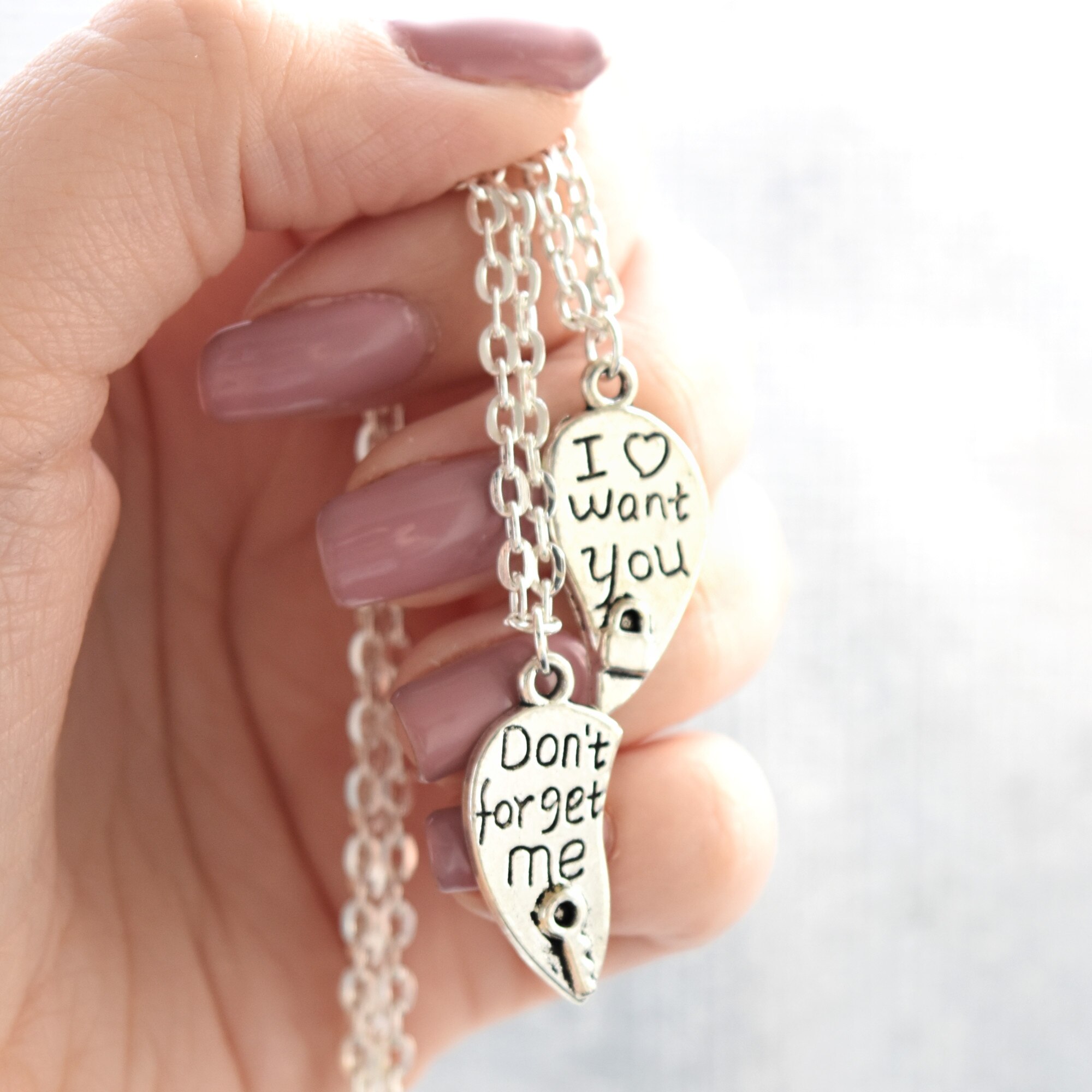 Set Lanticuri Lantisoare Inima Cuplu Don't Forget Me Argintiu - eMAG.ro