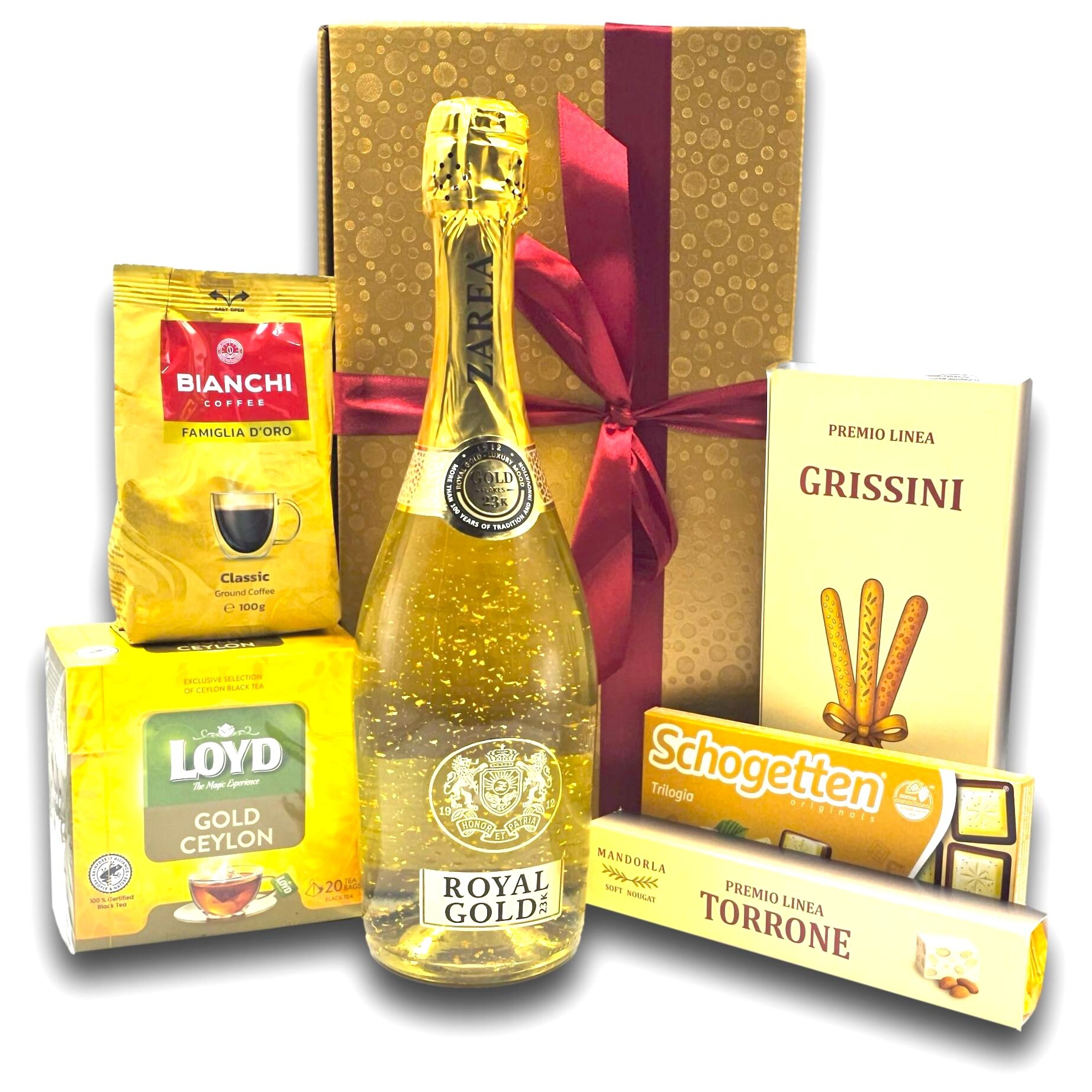 Pachet cadou festiv, CADOURI PREMIUM®, model Regalo Oro, cu spumant ...