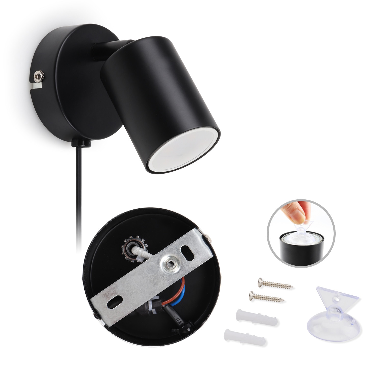 DA LIGHT fali spotlámpa, állítható, fekete, 1.2m, fém, 230V, GU10 - eMAG.hu