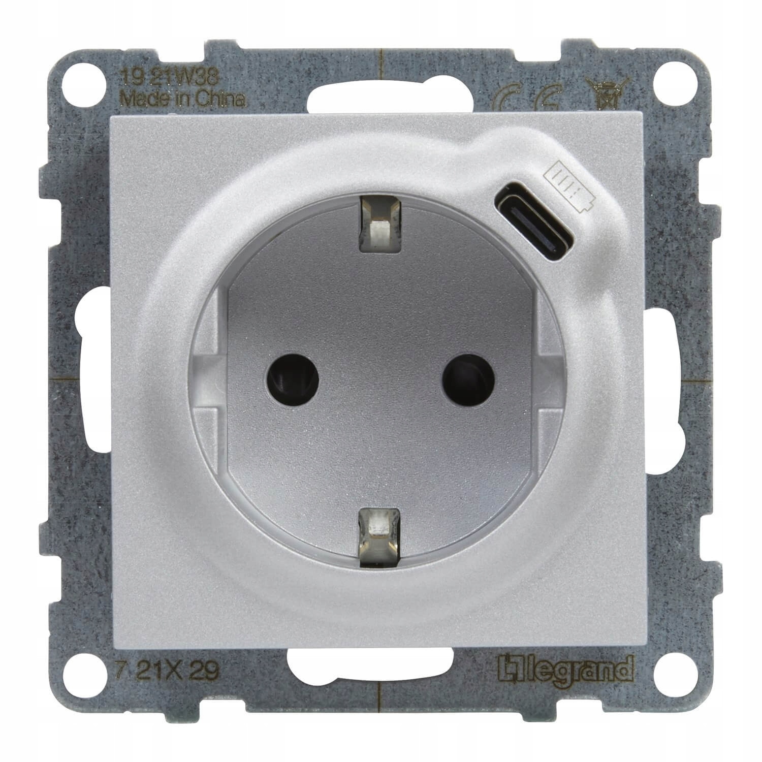 Priza Legrand Suno, aluminium, cu USB-C, montaj in perete, IP-20 - eMAG.ro