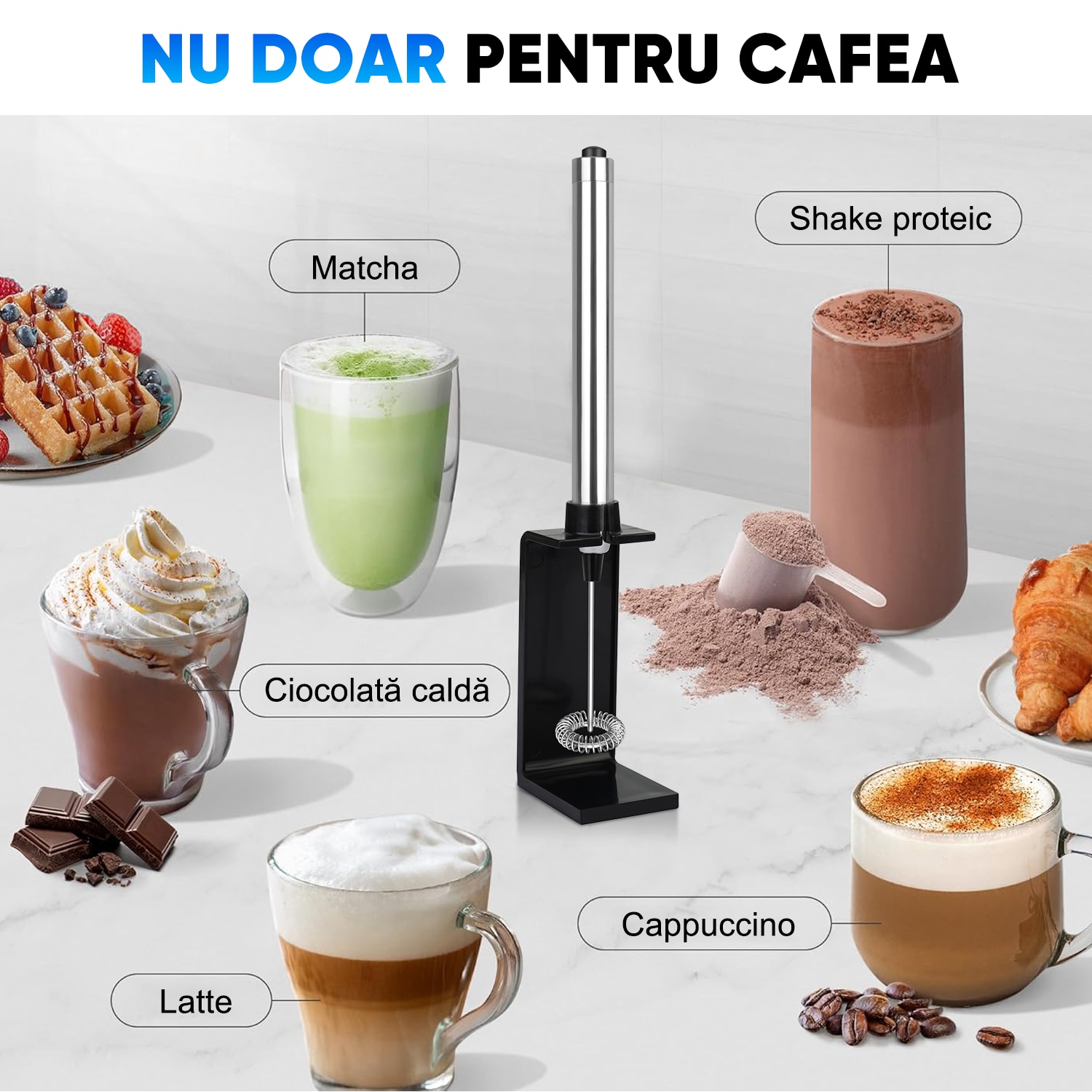 Mixer spuma lapte electric, Ultrixe, Mini Mixer portabil cu suport ...