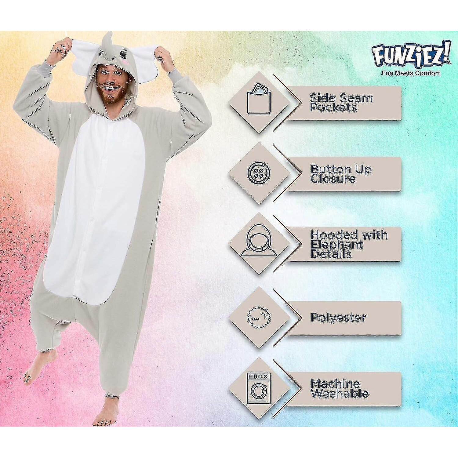 Costum de adult - Funziez, elefant, material pufos, cu gluga, marime ...