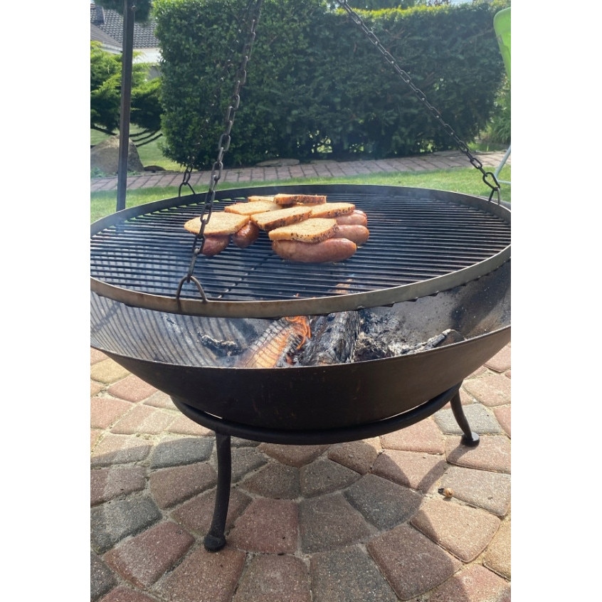 Gratar gradina din fonta 80cm, 3 picioare, mobil, pentru foc si gratar ...