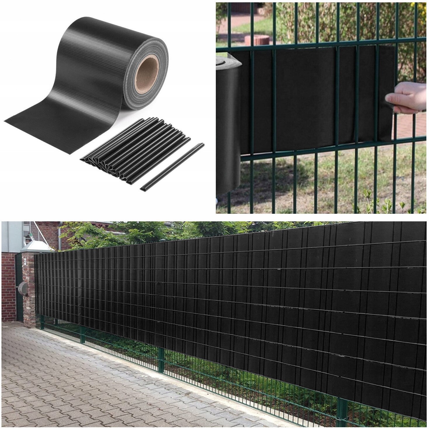 Banda adeziva neagra pentru gard, acoperire cu panouri UV, 19 cm x 35 m ...