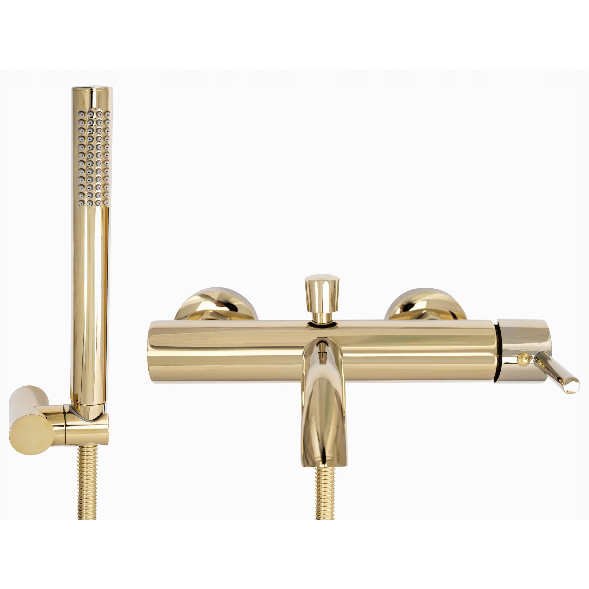 Baterie sanitara de perete cu cap de dus, Rea, aurie, 25cm, set cu dus ...