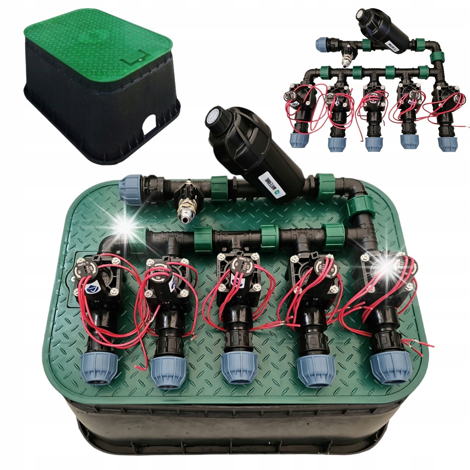 Set de irigare, Hunter, 5 sectiuni, colector cu filtru Watermil, 20 mm ...