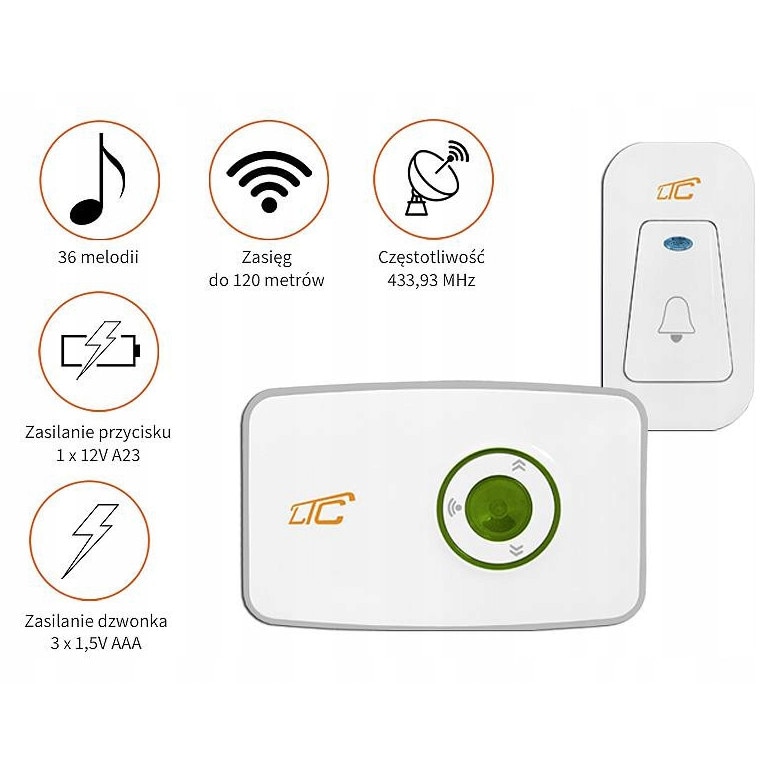 Sonerie electrica fara fir LTC, waterproof, 36 melodii, 120m ...