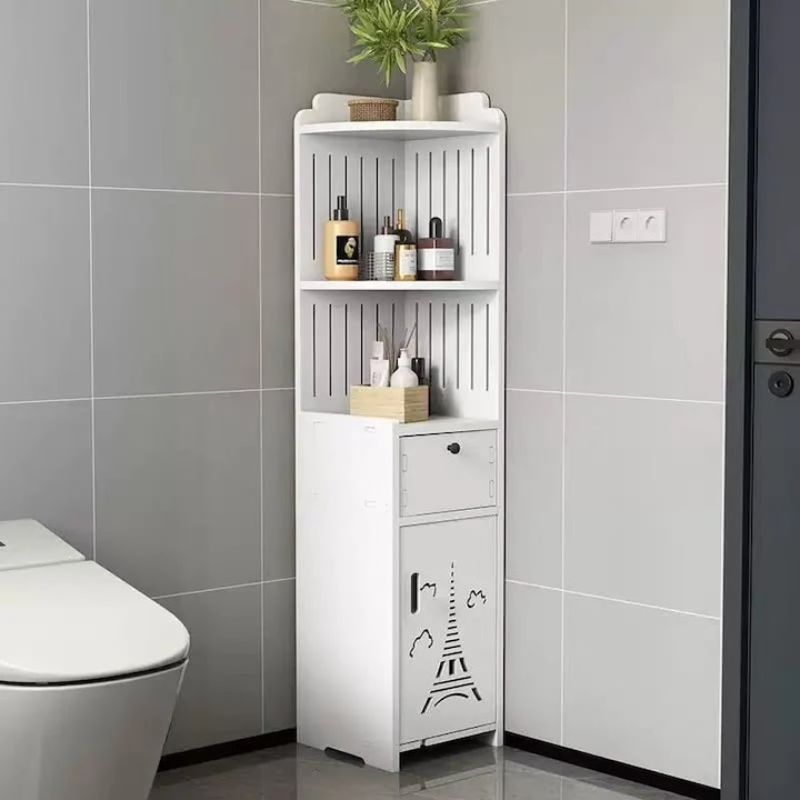 Dulap vertical pentru baie, cu 3 polite, 2 sertare, dimensiuni 90x24x24 ...