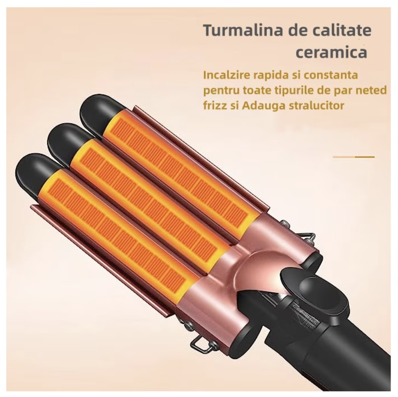 Ondulator de par pentru bucle 5 in 1, Solaceon®, 3 bare, 2 nivele de ...