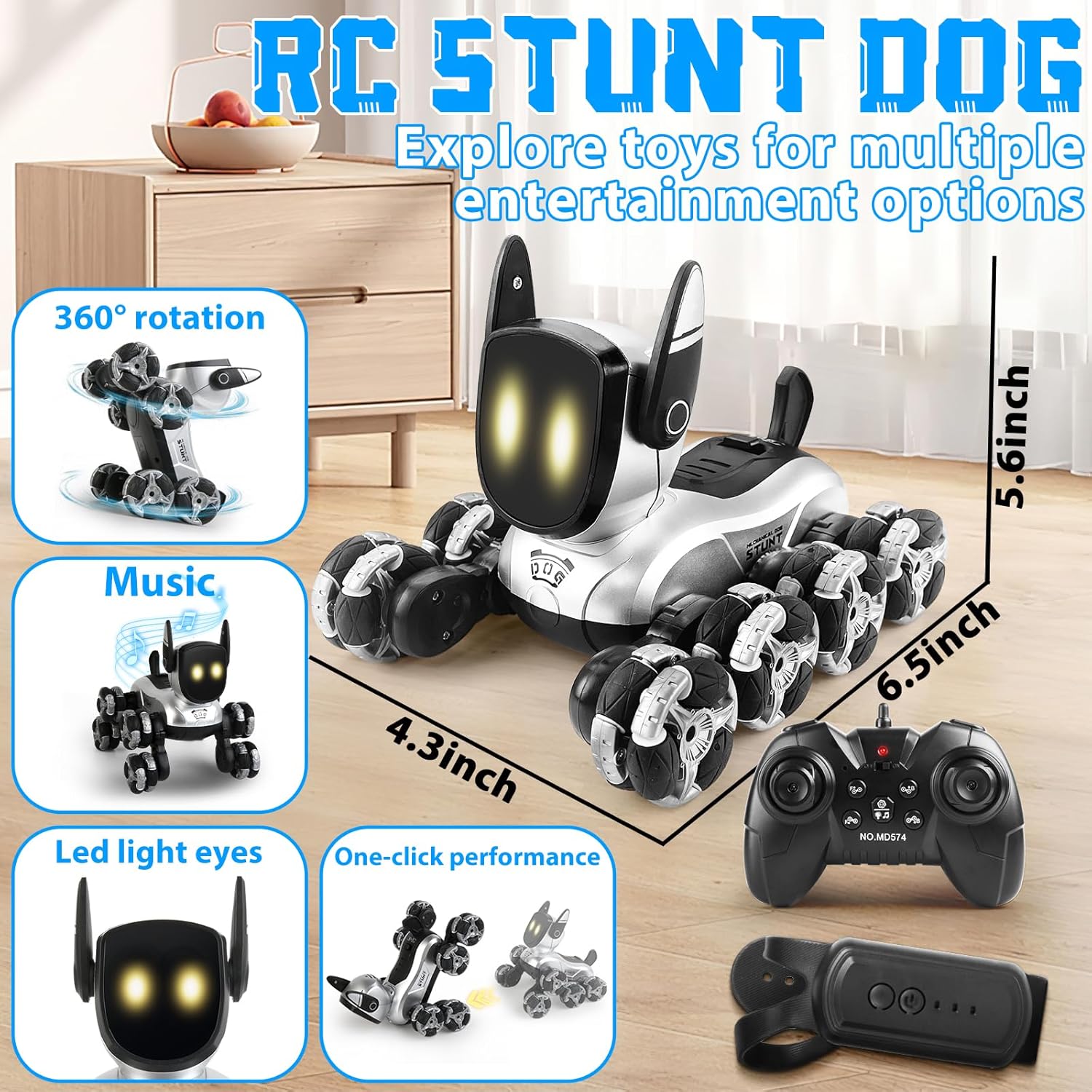 Cainele Robot de jucarie TOBY, interactiv, cu gesturi si roti mobile la ...