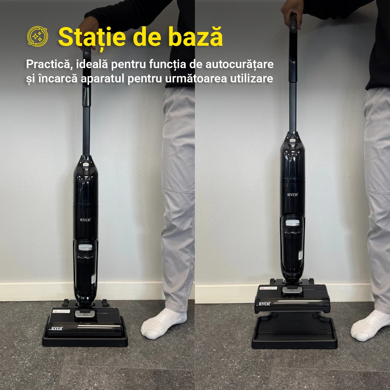 Aspirator Vertical fara fir cu Spalare RYER DualForce, Aspirator si Mop ...
