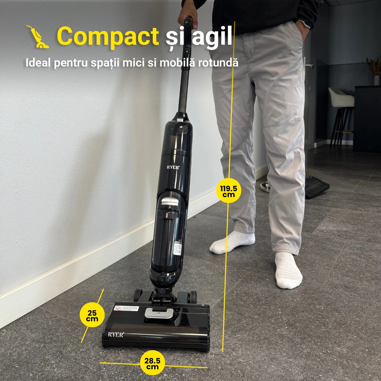 Aspirator Vertical fara fir cu Spalare RYER DualForce, Aspirator si Mop ...