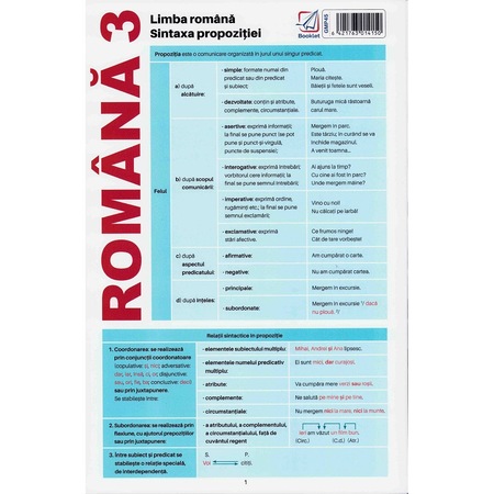 Plansa Romana 3, BOOKLET, Sintaxa Propozitiei, informatii structurate ...