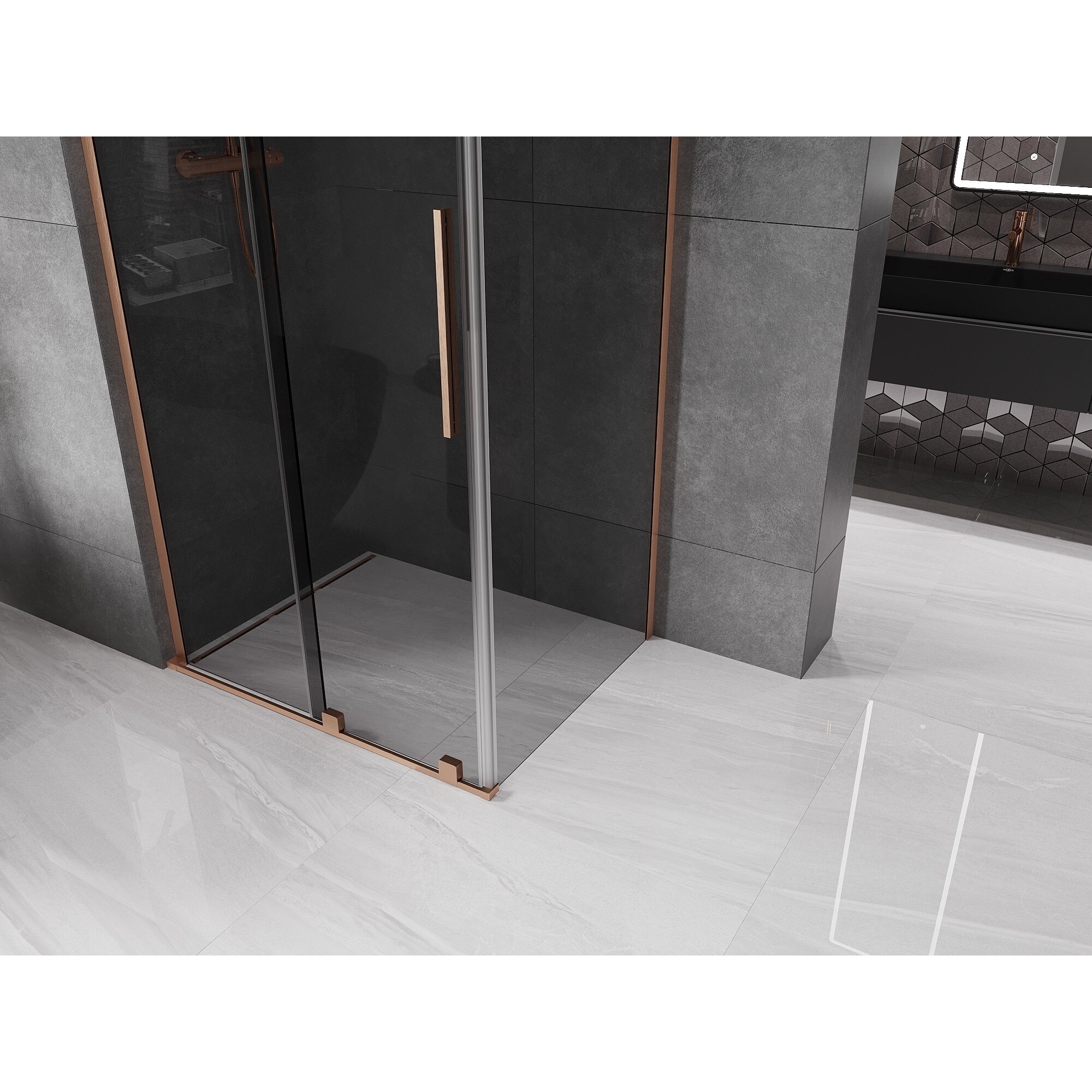 Cabina de dus glisanta Mexen Velar L 90x85cm, grafit, cupru periat ...