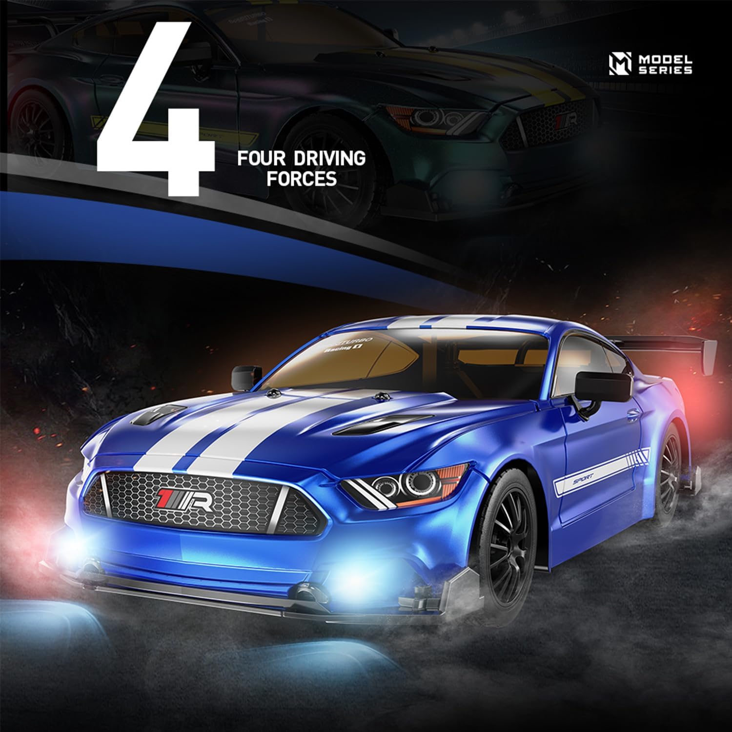Masina cu telecomanda RC, Drift car, 30km/h, 2.4GHz, 4WD, lumini LED, 2 ...