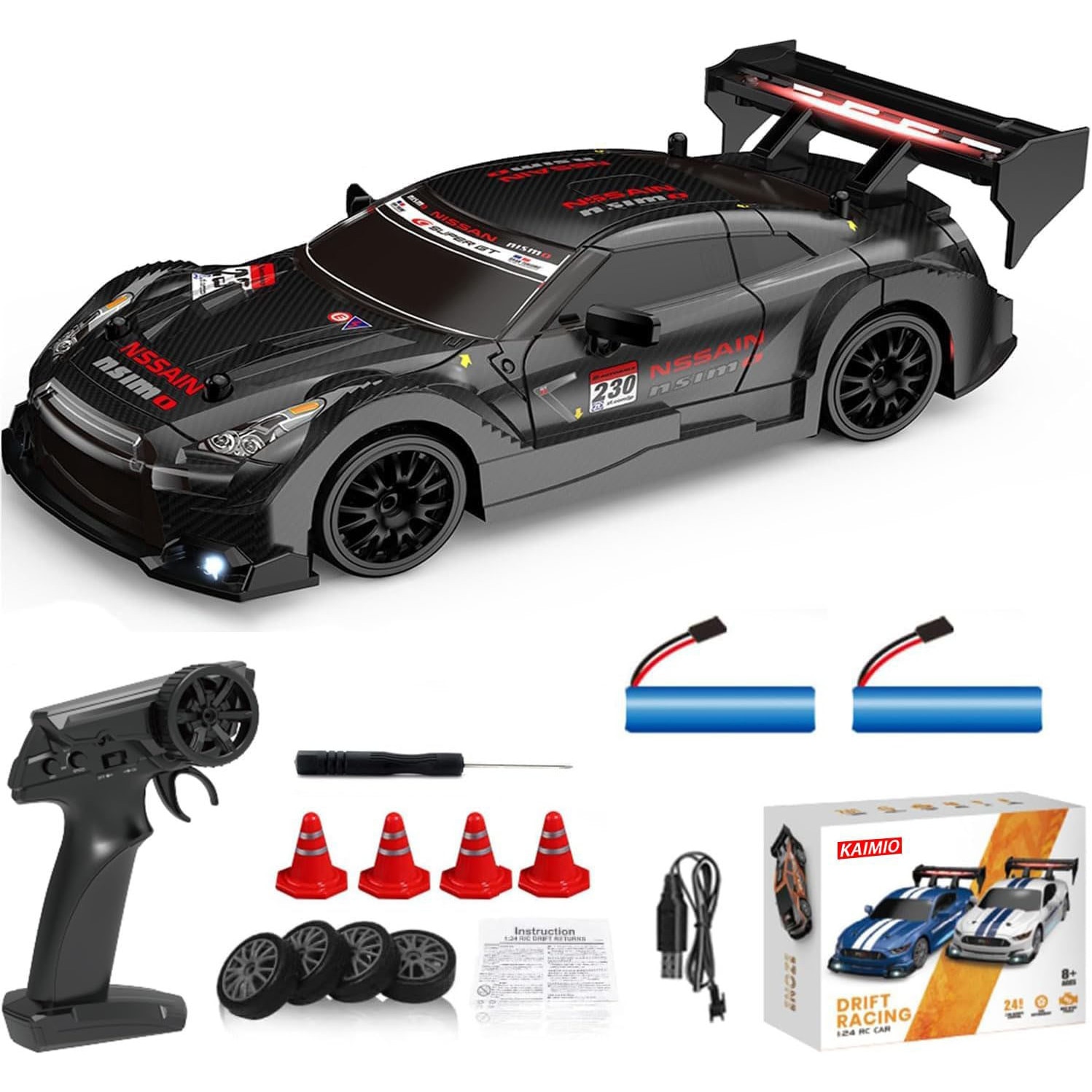 Masina cu telecomanda, Drift car, 30km/h, 4WD, 1:24, Negru, Set 2 ...