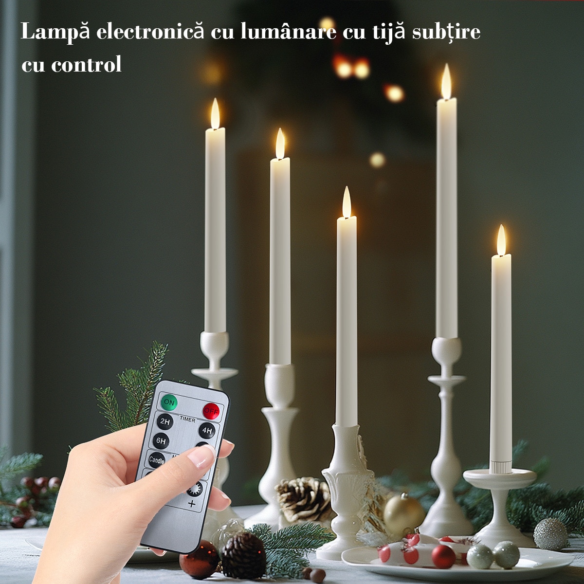 12 lumanari electronice fara flacara, control prin telecomanda cu 10 ...