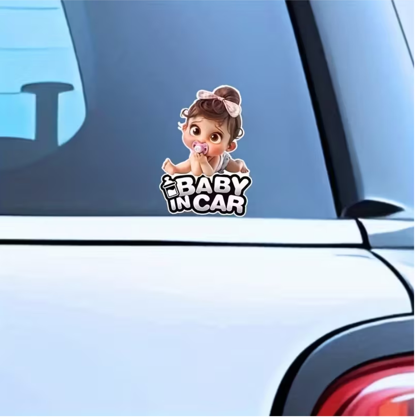 Sticker auto, baby on board, in car, fetita cu suzeta, ultrarezistent ...