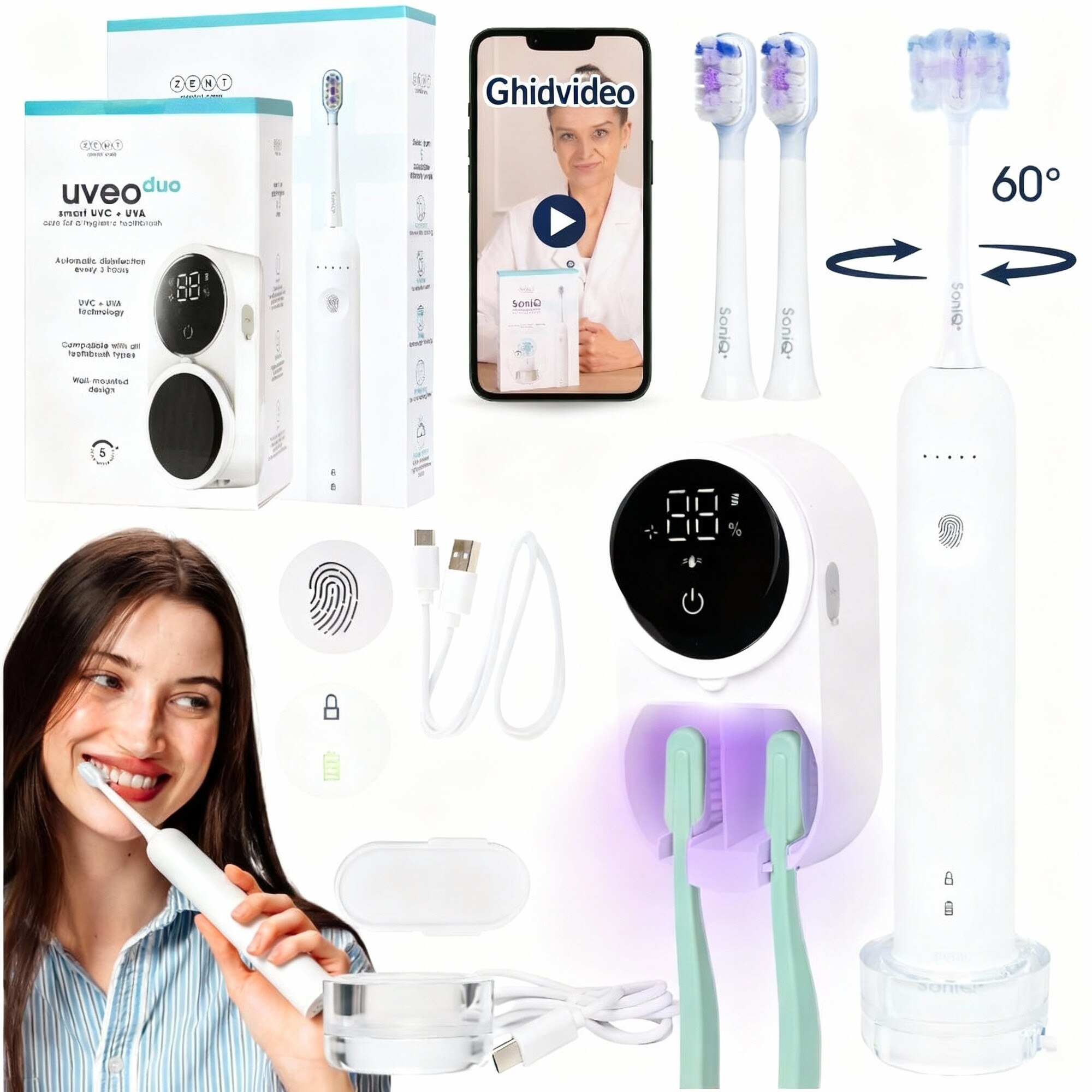 ZENT Uveo Duo Szett - Intelligens UV-tartó fogkefékhez + SoniQ+ ...