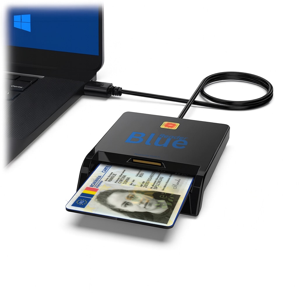Cititor carti de identitate electronice romanesti Blue Reader, USB 2.0 ...