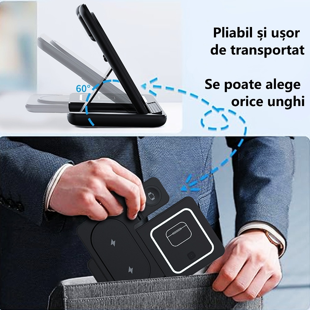 Incarcator Wireless Magnetic 3-in-1, incarcator birou, set incarcator ...