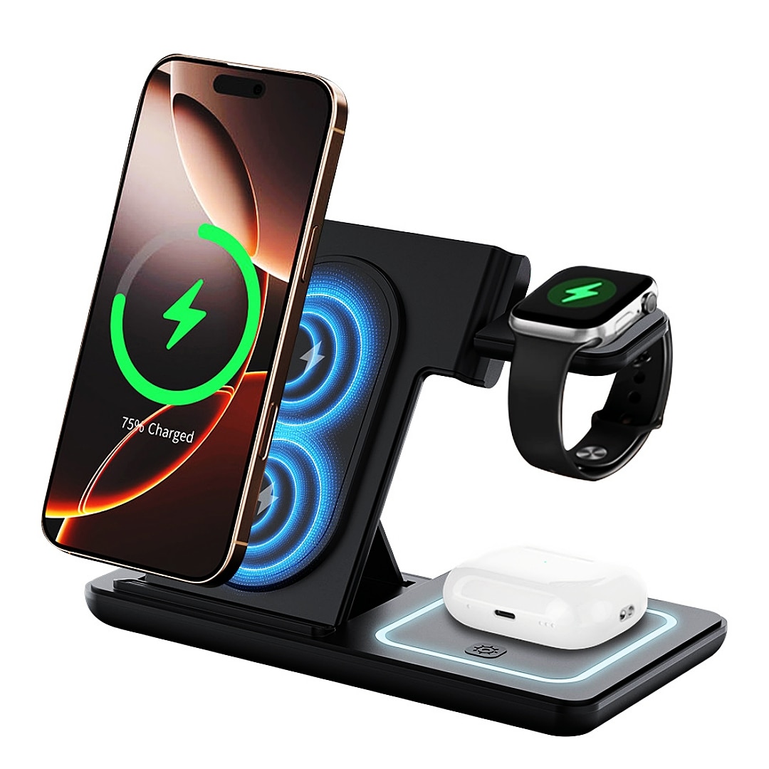 Incarcator Wireless Magnetic 3-in-1, incarcator birou, set incarcator ...